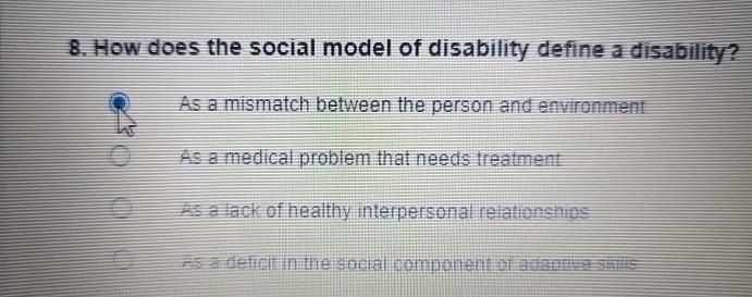 Solved How does the social model of disability define a | Chegg.com