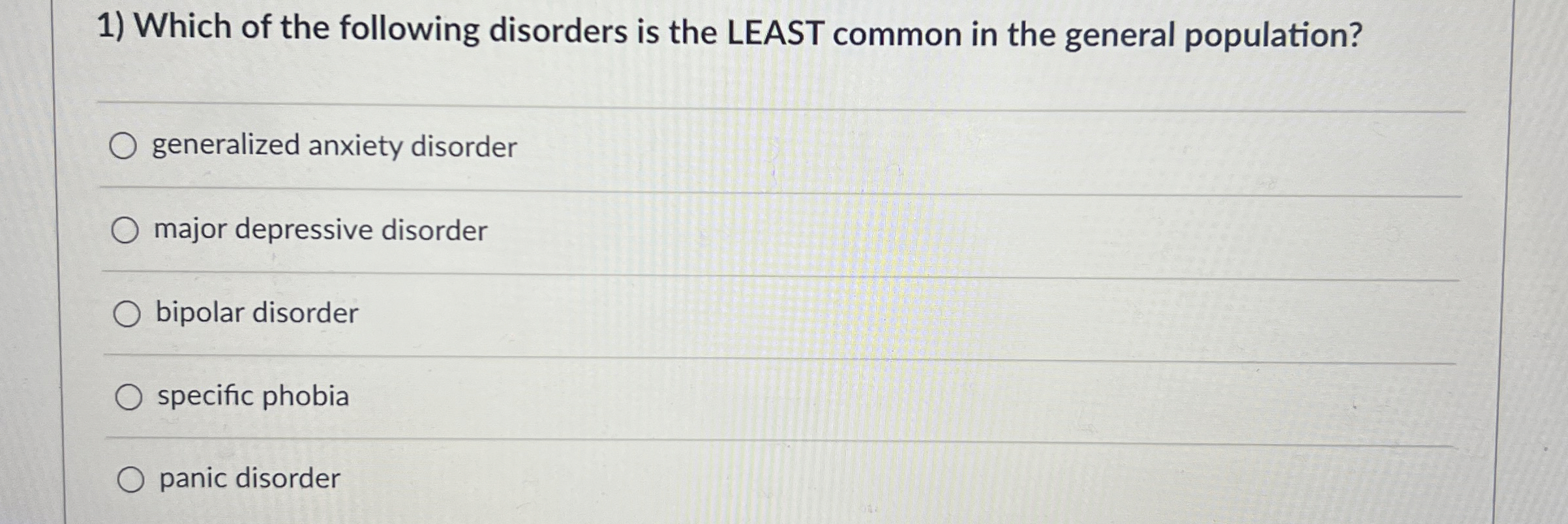Solved Which of the following disorders is the LEAST common | Chegg.com