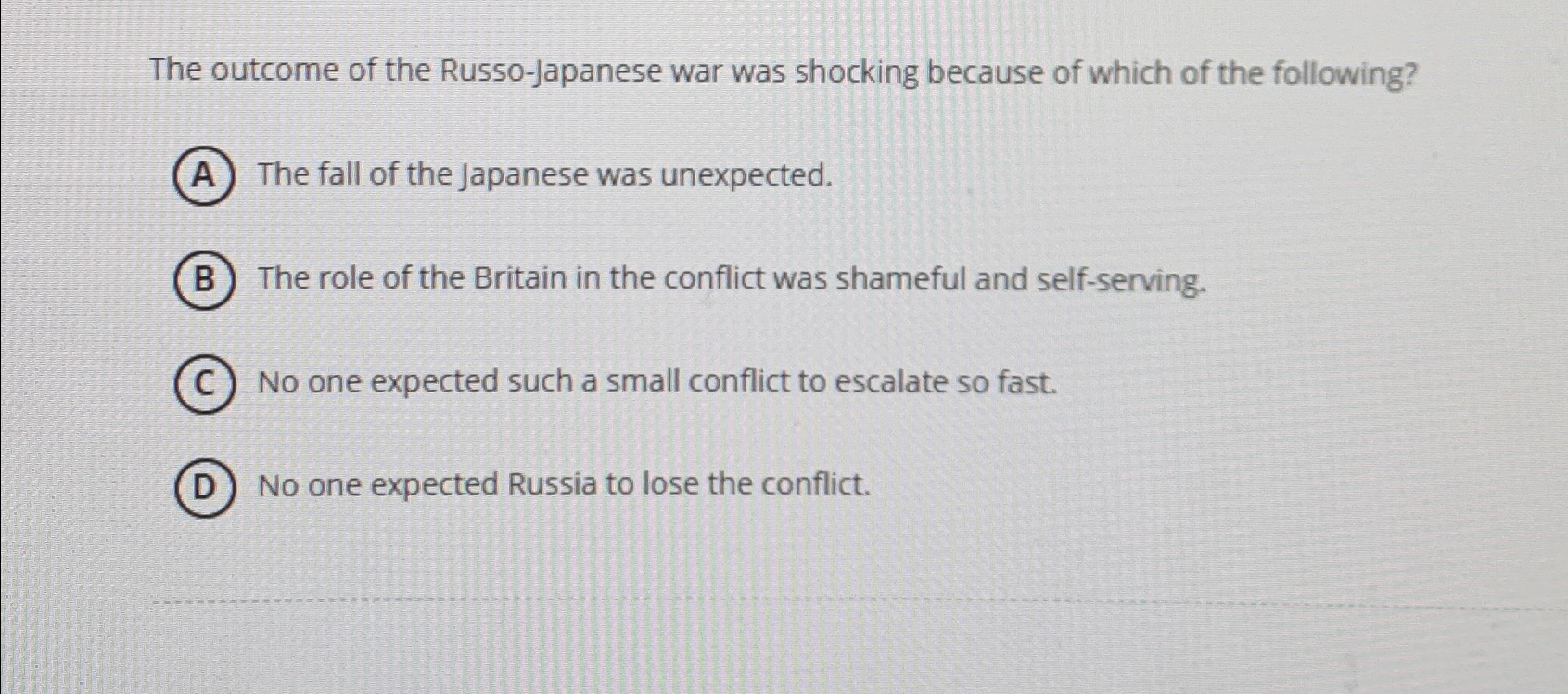 Solved The outcome of the Russo-Japanese war was shocking | Chegg.com