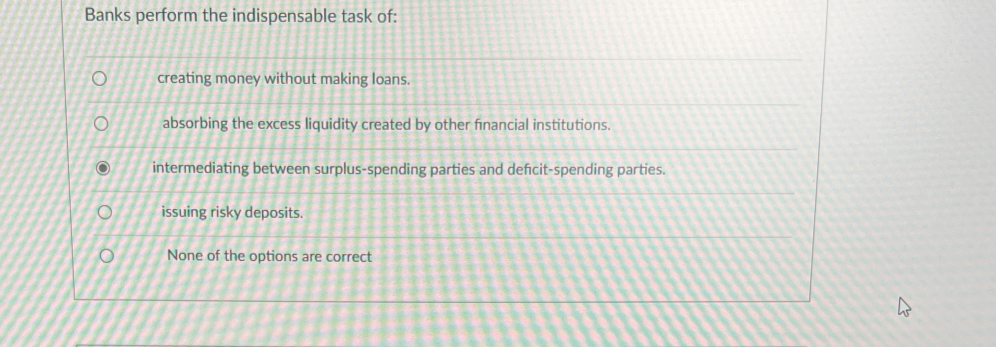 Solved Banks perform the indispensable task of:creating | Chegg.com