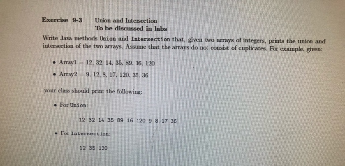 Solved Exercise 9-3 Union and Intersection To be discussed | Chegg.com