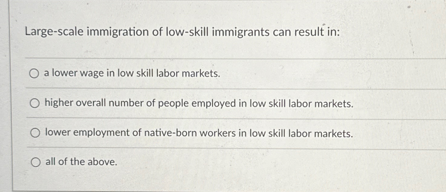 Solved Large-scale immigration of low-skill immigrants can | Chegg.com
