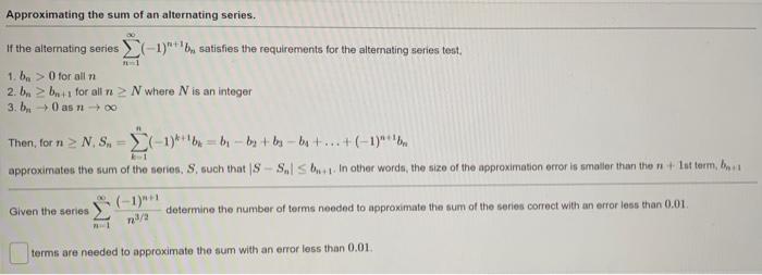 Solved Approximating the sum of an alternating series. If | Chegg.com