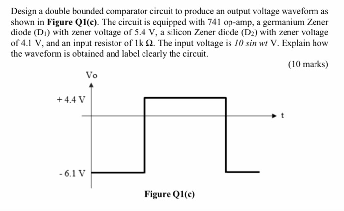 Solved Design a double bounded comparator circuit to produce | Chegg.com