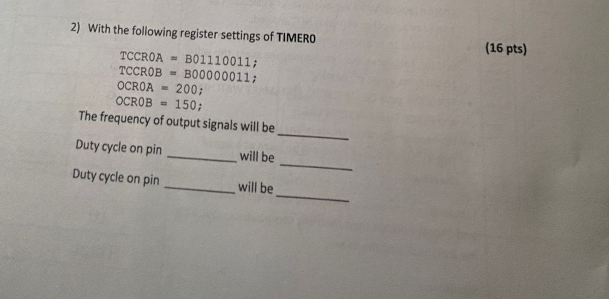 Solved With the following register settings of TIMERO | Chegg.com