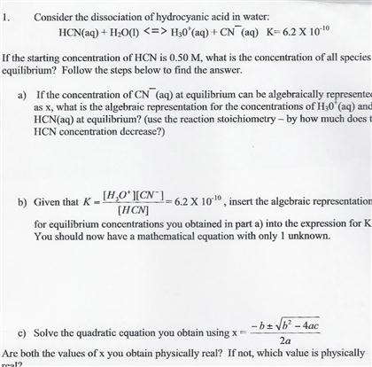 Solved Consider the dissociation of hydrocyanic acid in | Chegg.com