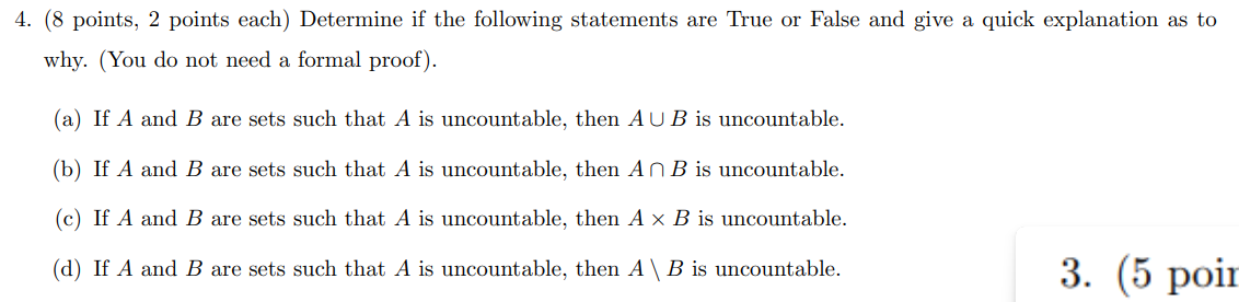 Solved (8 ﻿points, 2 ﻿points each) ﻿Determine if the | Chegg.com