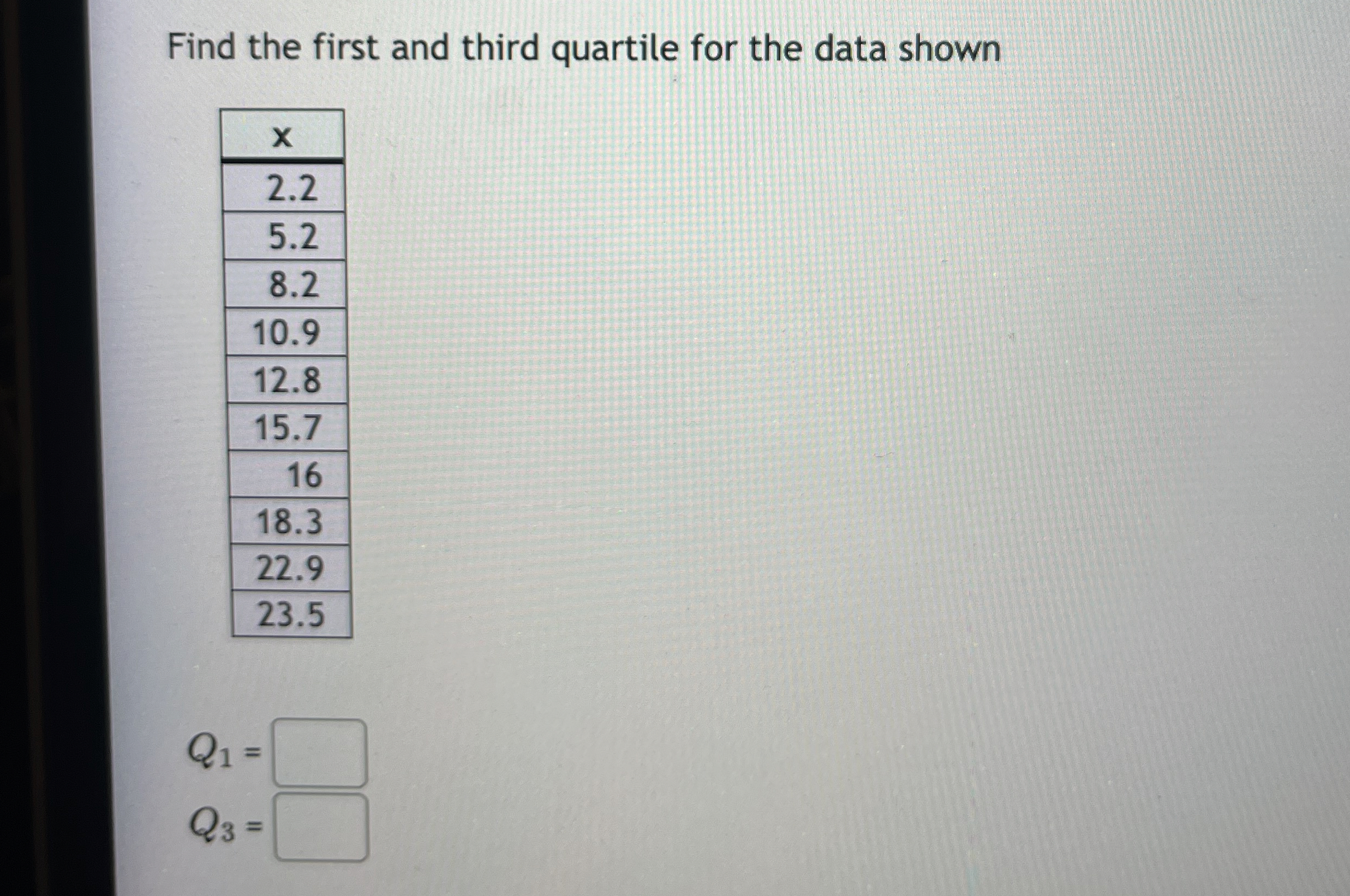 Solved Find the first and third quartile for the data | Chegg.com