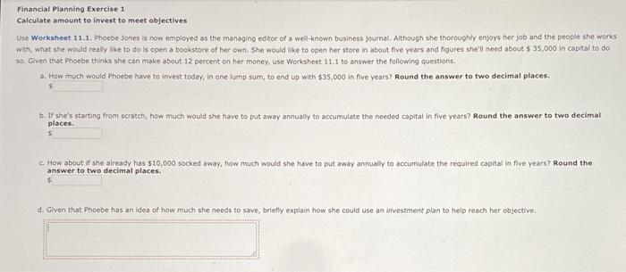 Solved Financial Planning Exercise 1 Calculate amount to | Chegg.com