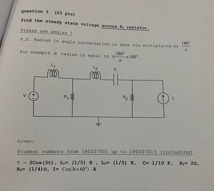 Solved Question 3 (25 ﻿pts)Find the steady state voltage | Chegg.com