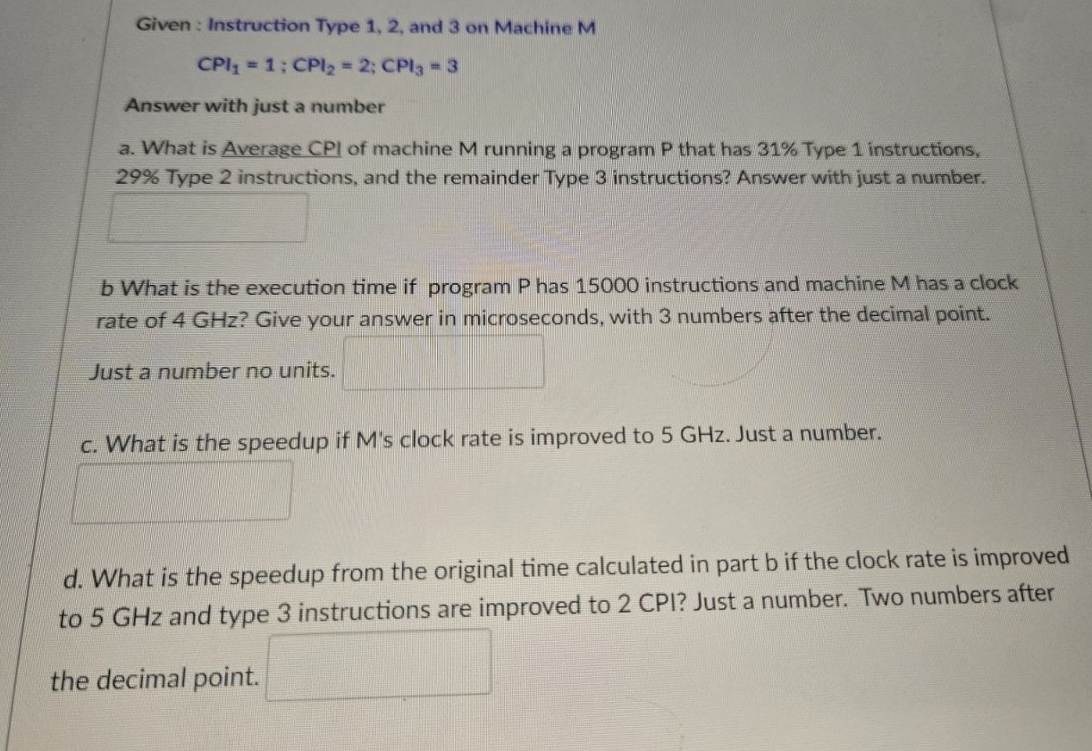 Solved Given : Instruction Type 1, 2, ﻿and 3 ﻿on Machine M( | Chegg.com