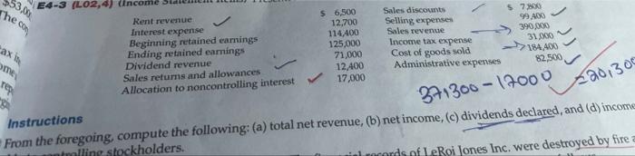 Solved Instructions From the foregoing, compute the | Chegg.com