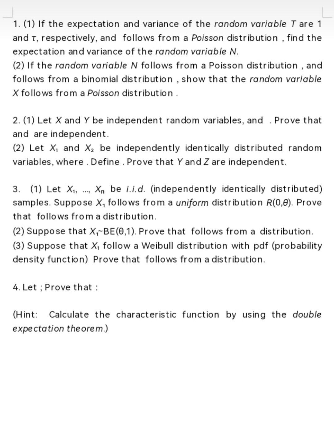 Solved 1 1 If The Expectation And Variance Of The Random 
