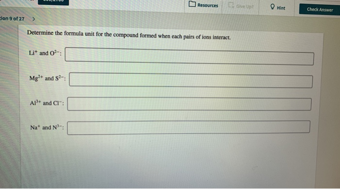 Solved Resources Give Up Hint Check Answer ion 9 of 27 | Chegg.com