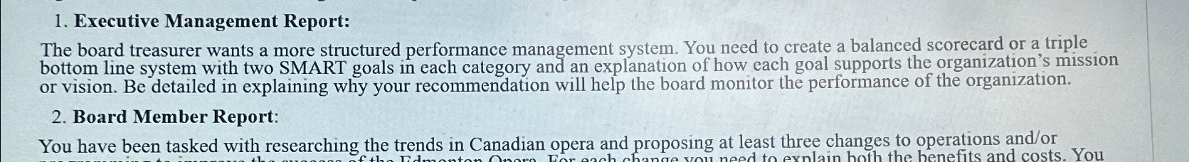 Solved Executive Management Report:The board treasurer wants | Chegg.com
