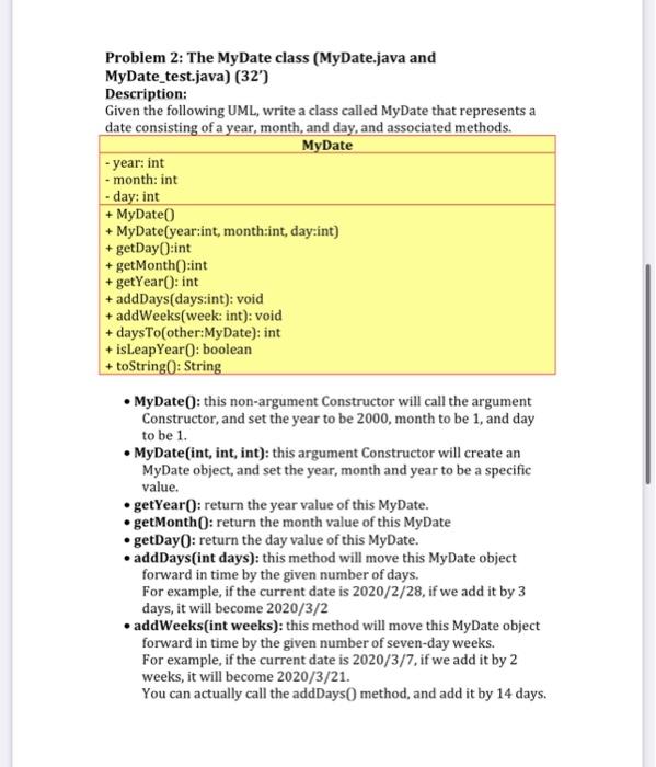 Solved Problem 2: The MyDate class (MyDate.java and | Chegg.com