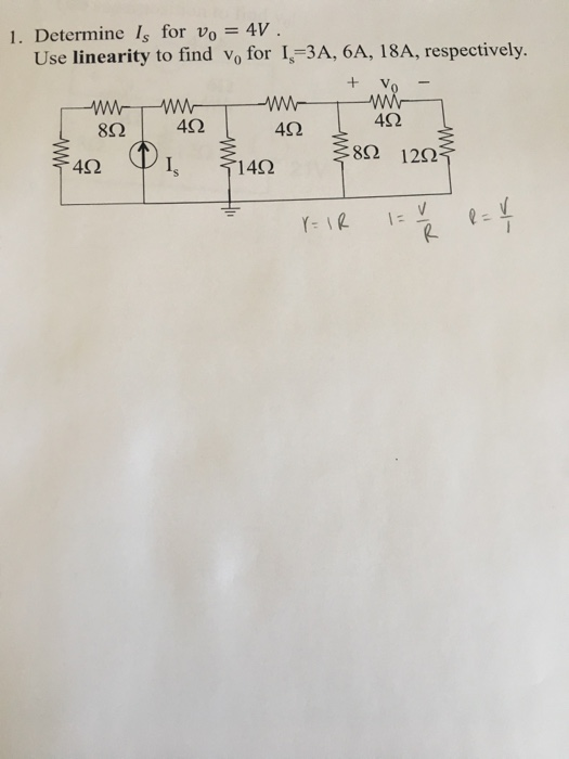 Solved 1. Determine Is for Vo = 4V. Use linearity to find v, | Chegg.com