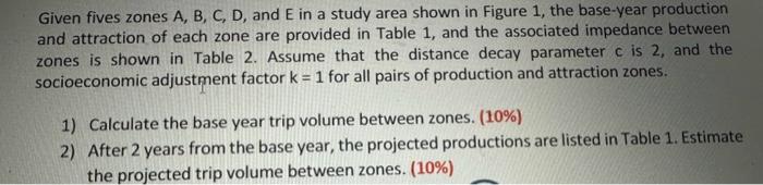 [Solved]: Given fives zones A, B, C, D, and E in a study are