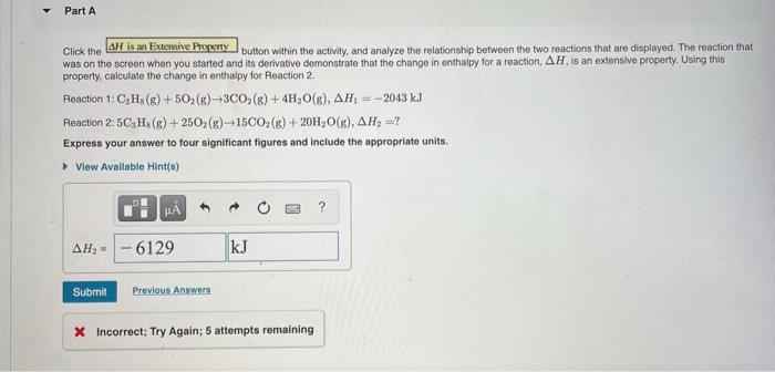Solved Part A Click the AH is an Extensive Property button | Chegg.com