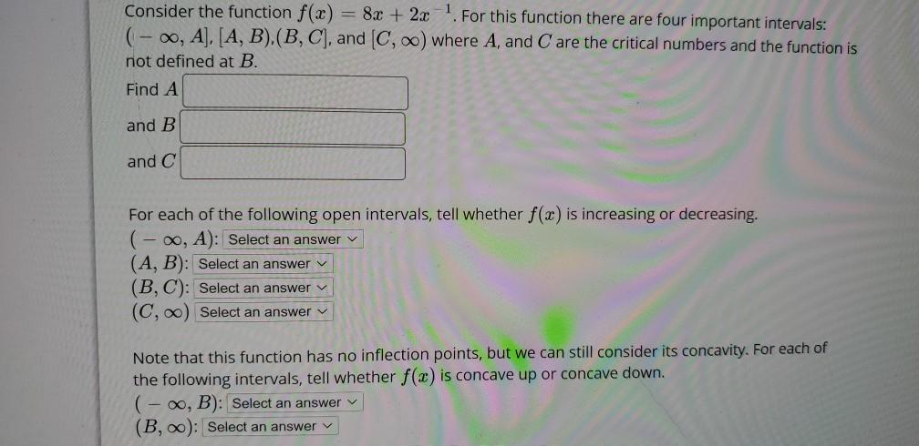 Solved Consider the function f(x) = 8x + 2x ".For this | Chegg.com