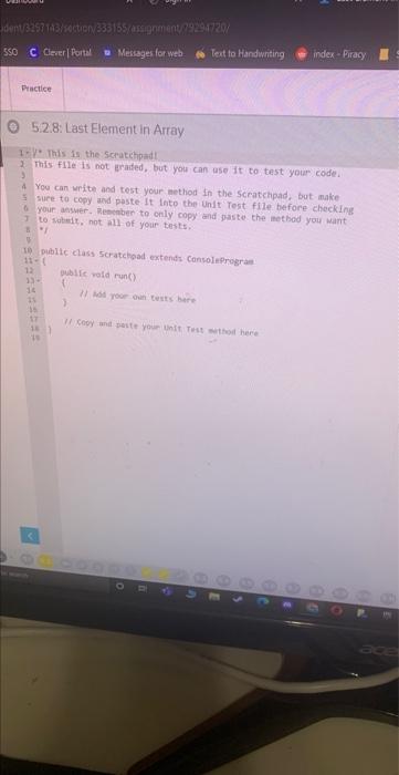 Solved bublic int getlastelument (int [] arr) i) 1 1o.y* | Chegg.com