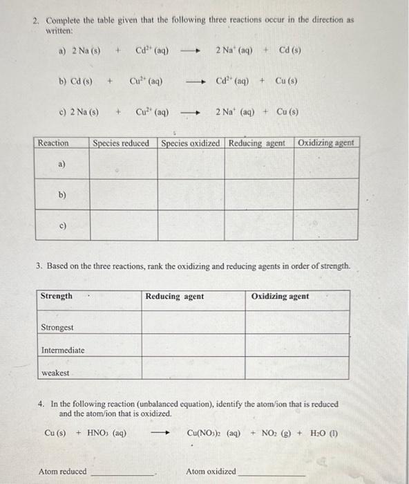 Solved 2. Complete the table given that the following three | Chegg.com