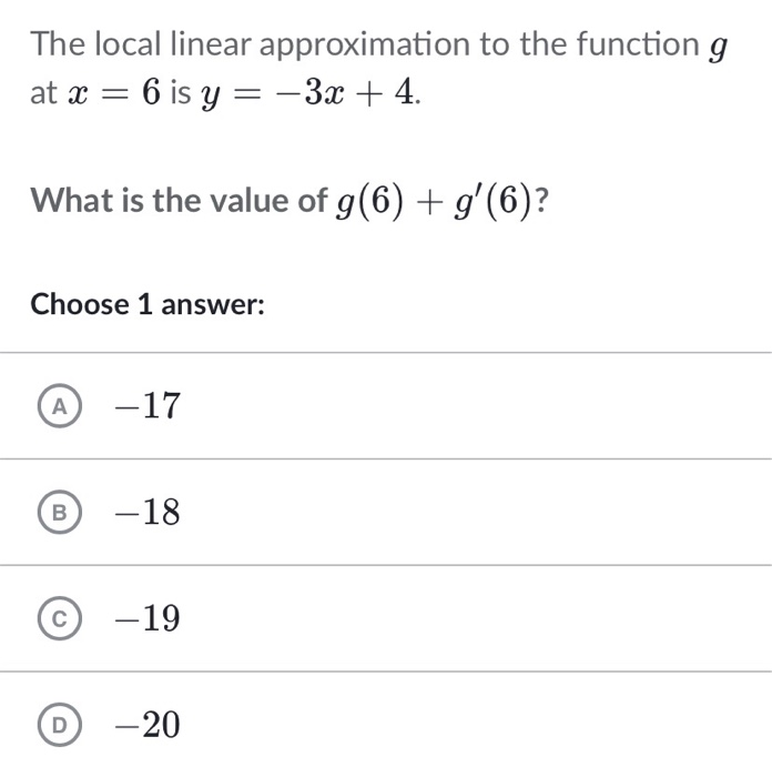 Solved The Local Linear Approximation To The Function G At X