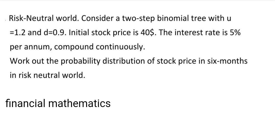 Solved Risk-Neutral world. Consider a two-step binomial tree | Chegg.com