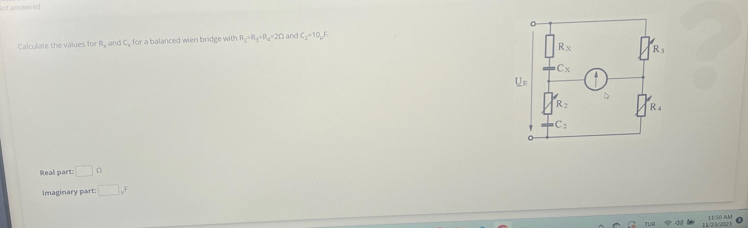 Calculate the values for Rx ﻿and Cx ﻿for a balanced | Chegg.com