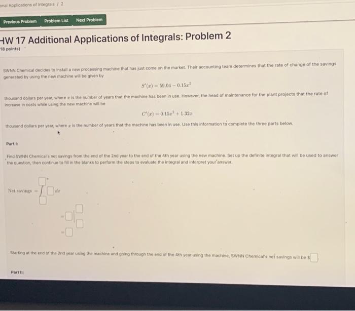 Solved IW 17 Additional Applications of Integrals: Problem 2 | Chegg.com
