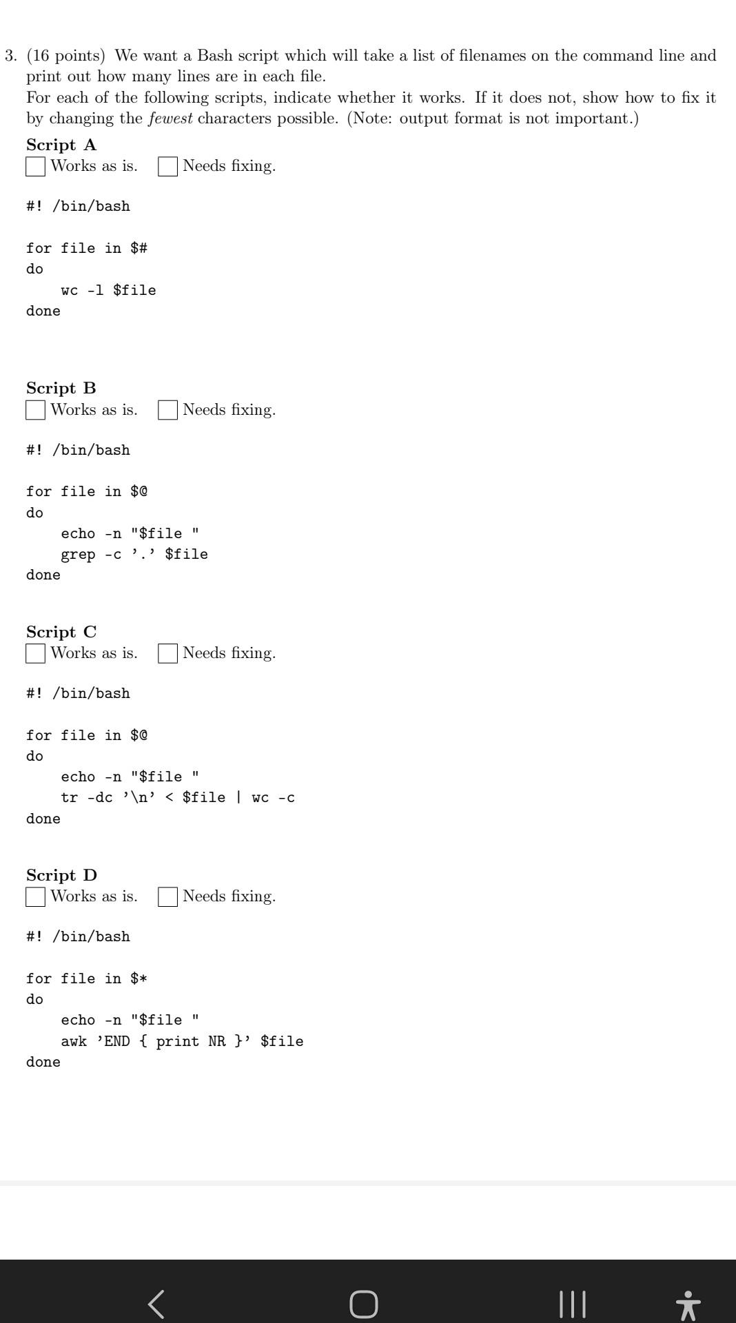 Solved 3. (16 points) We want a Bash script which will take | Chegg.com