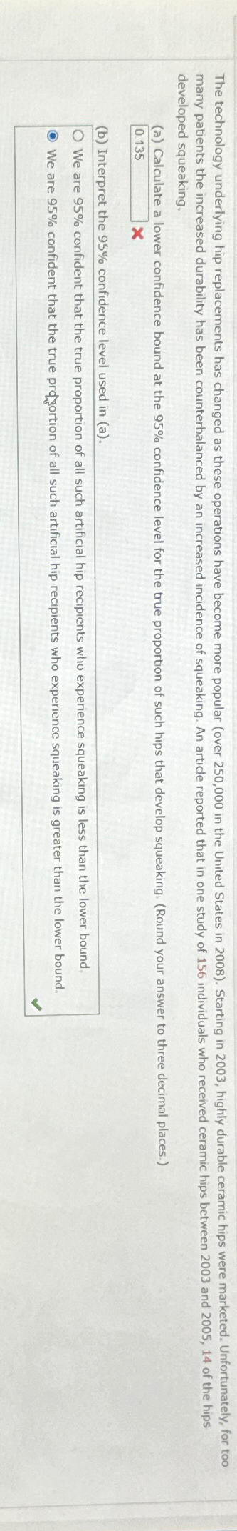 Solved developed squeaking.(b) ﻿Interpret the 95% | Chegg.com