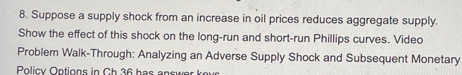 Solved Suppose a supply shock from an increase in oil prices | Chegg.com