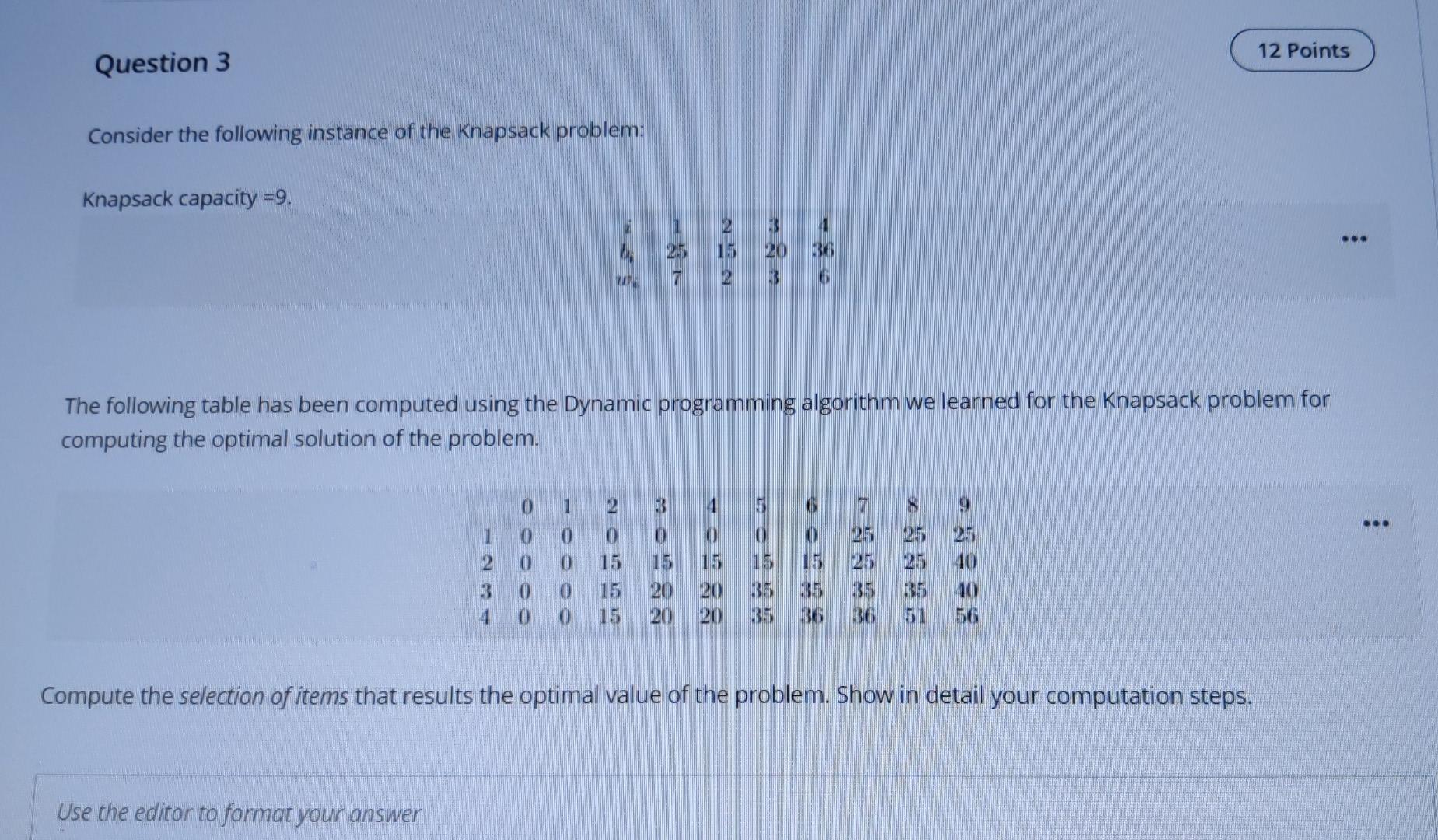 Solved 12 Points Question 3 Consider the following instance | Chegg.com