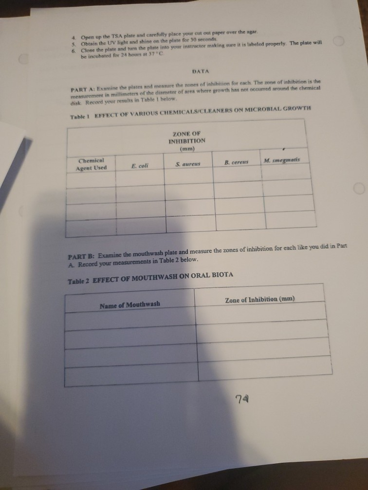 4. Open up the TSA plate and carefully place your cut | Chegg.com