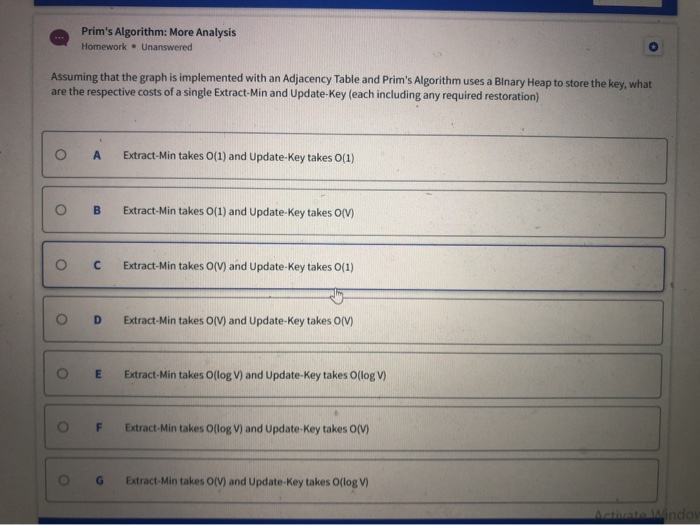 Solved Prim's Algorithm: More Analysis Homework. Unanswered | Chegg.com