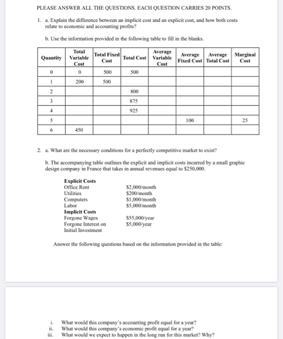 Solved 1. a. Explain the difference between an implicit cost | Chegg.com