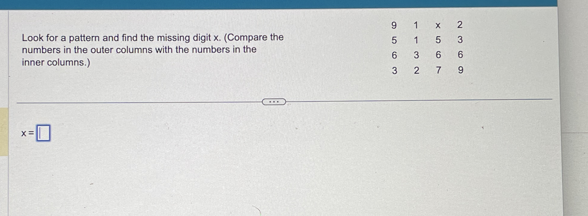Look for a pattern and find the missing digit x | Chegg.com