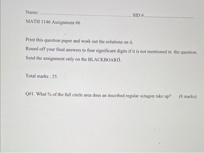 Solved MATH 1146 Assignment \#6 Print this question paper | Chegg.com