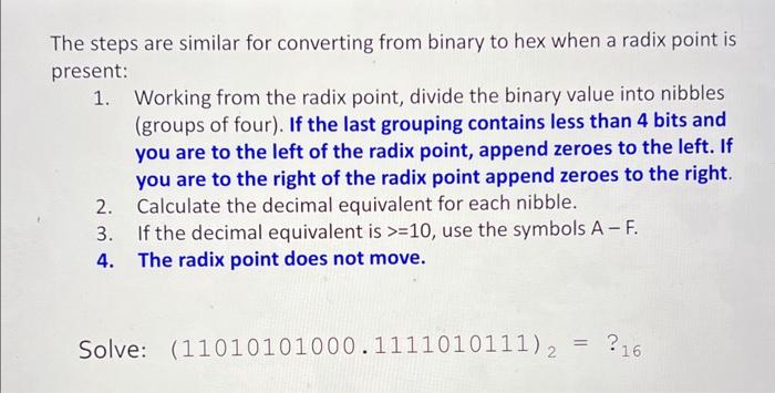 Solved The steps are similar for converting from binary to | Chegg.com