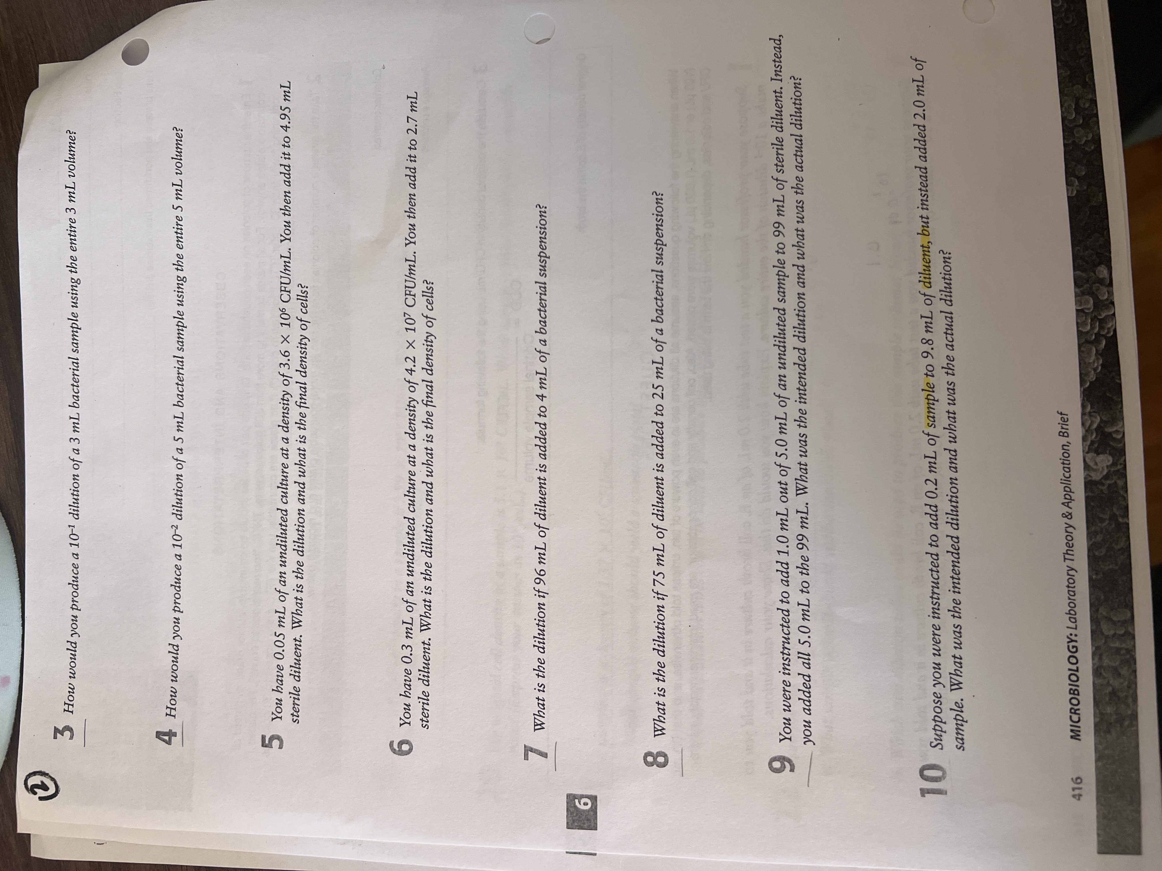 Solved 3 ﻿How would you produce a \( 10^{-1} \) ﻿dilution of | Chegg.com