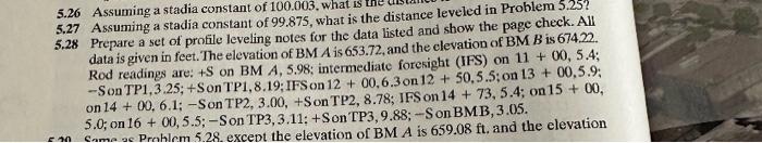 Solved 5.28 Prepare a set of profile leveling notes for the | Chegg.com