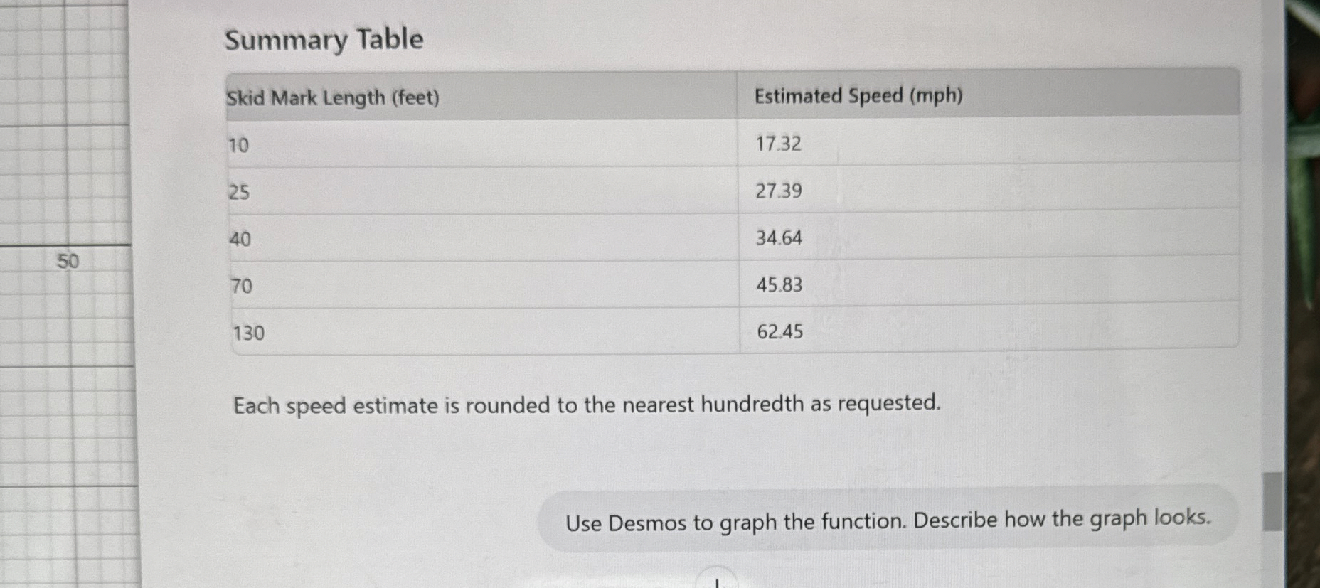 Solved Summary Table\table[[Skid Mark Length | Chegg.com