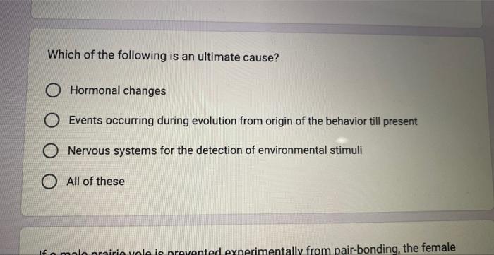 Solved Which of the following is an ultimate cause? Hormonal | Chegg.com