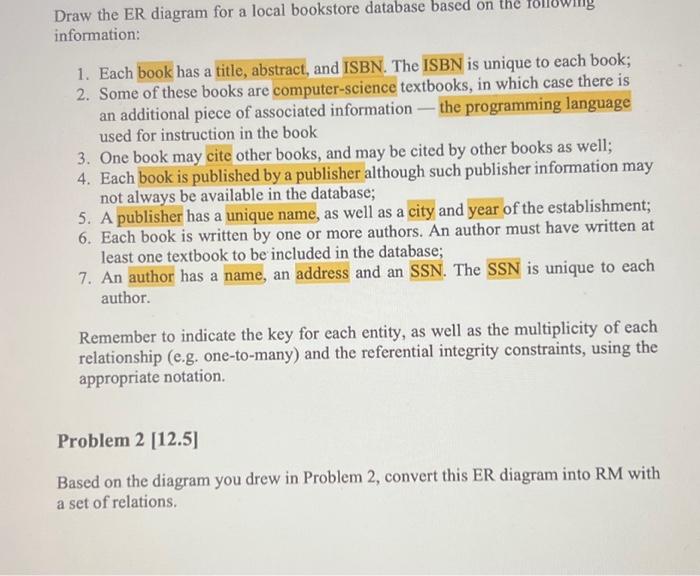Solved Draw the ER diagram for a local bookstore database | Chegg.com
