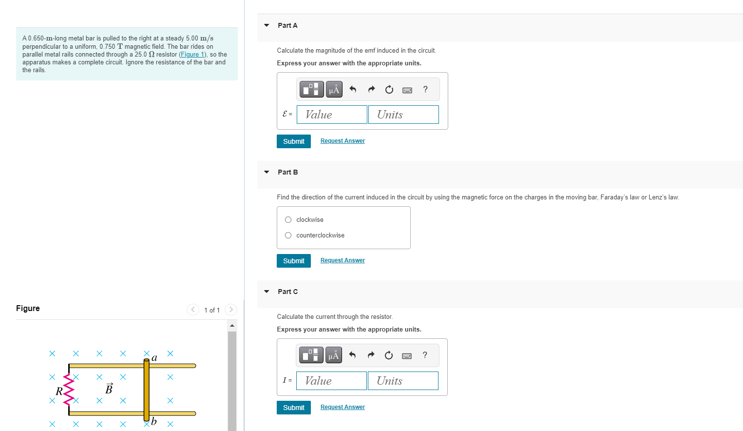 Solved A 0.650 -m-long metal bar is pulled to the right at a | Chegg.com