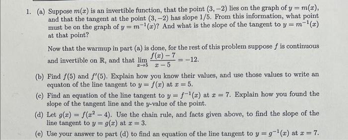 Solved 1. (a) Suppose m(x) is an invertible function, that | Chegg.com
