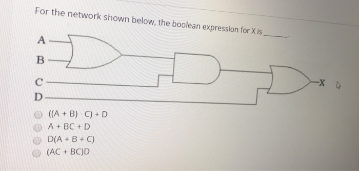 Solved For the network shown below, the boolean expression | Chegg.com Solved For the network shown below, the boolean expression | Chegg.com