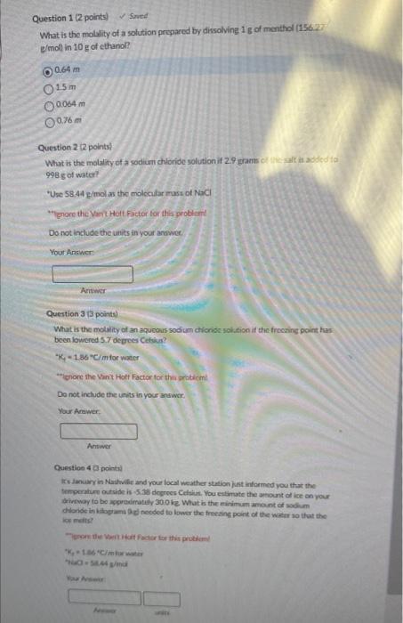 Solved What is the molality of a solution prepared by | Chegg.com