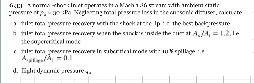 Solved by an EXPERT 6.33 ﻿A normal-shock inlet operates in a Mach 1.86 ...